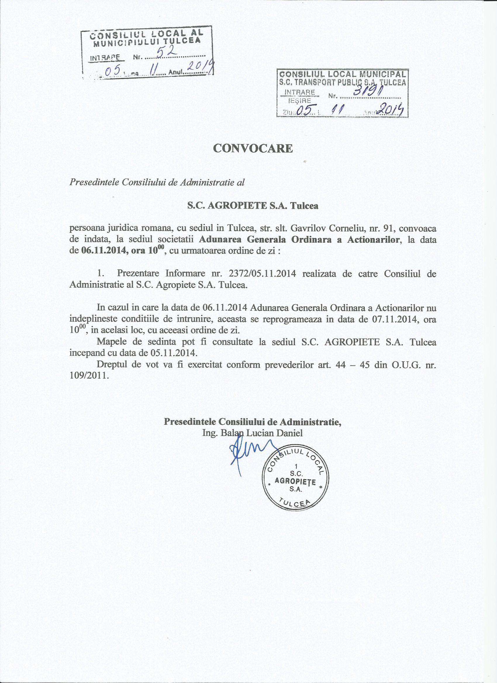 Informatii publice – Agropiete Tulcea